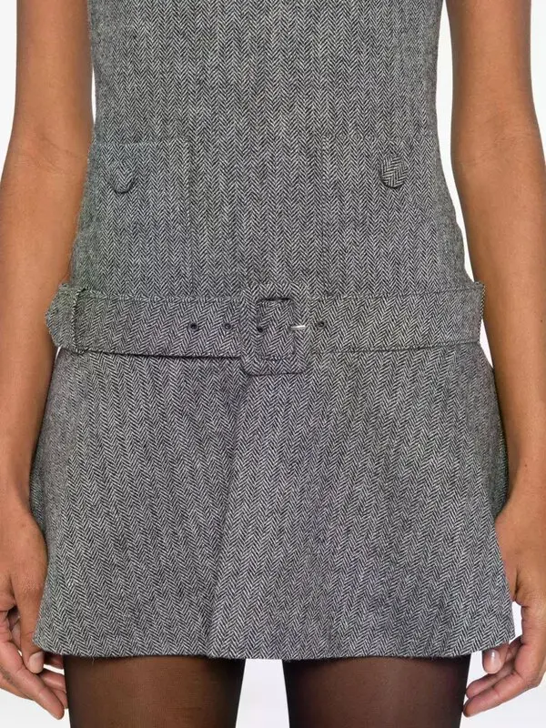 SELF-PORTRAIT Sleeveless Herringbone Buckled Mini Dress