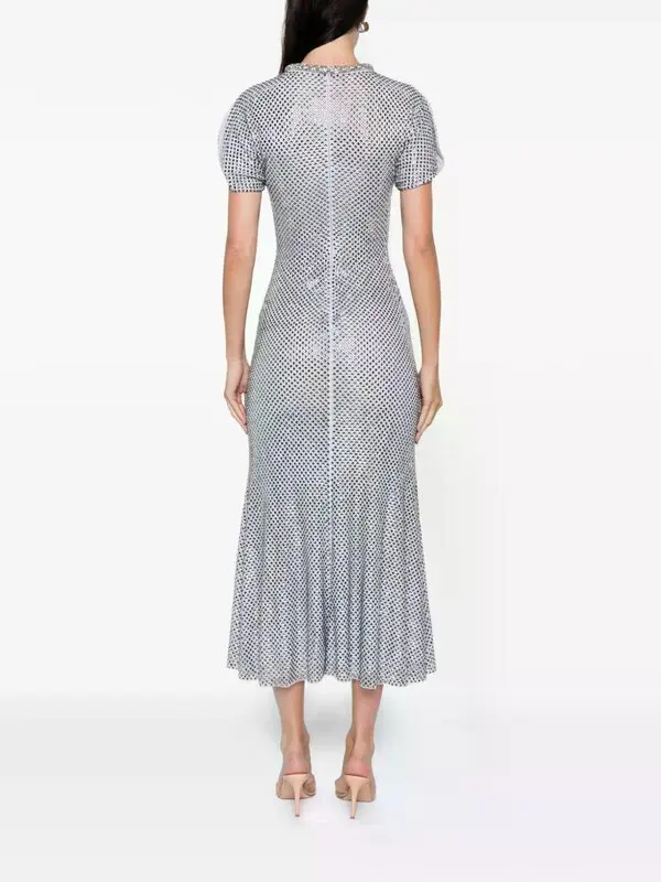 SELF-PORTRAIT Rhinestone Mesh Midi Dress With Asymmetric Neckline