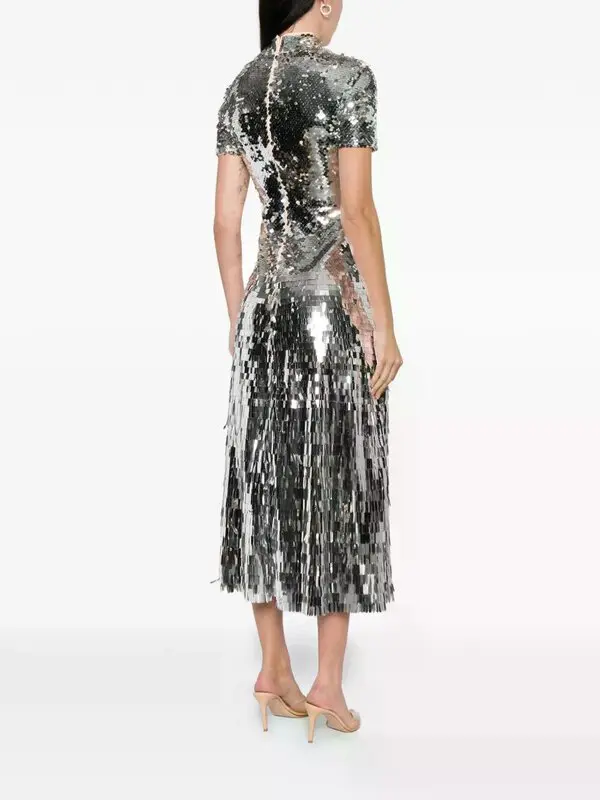 SELF-PORTRAIT Sequin Embellished Midi Dress - Silver