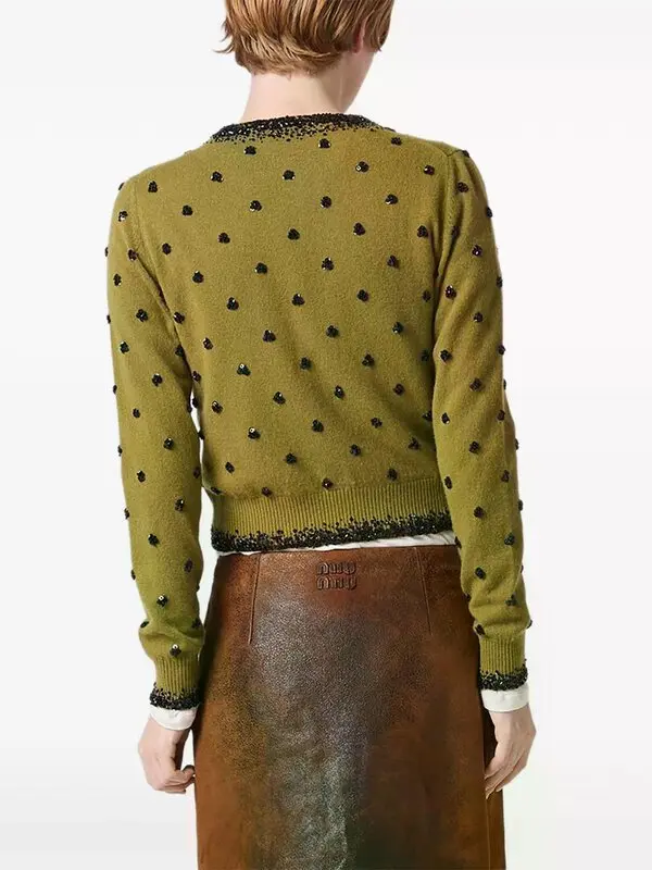 Miu Miu Embroidered Cashmere Cardigan - Green