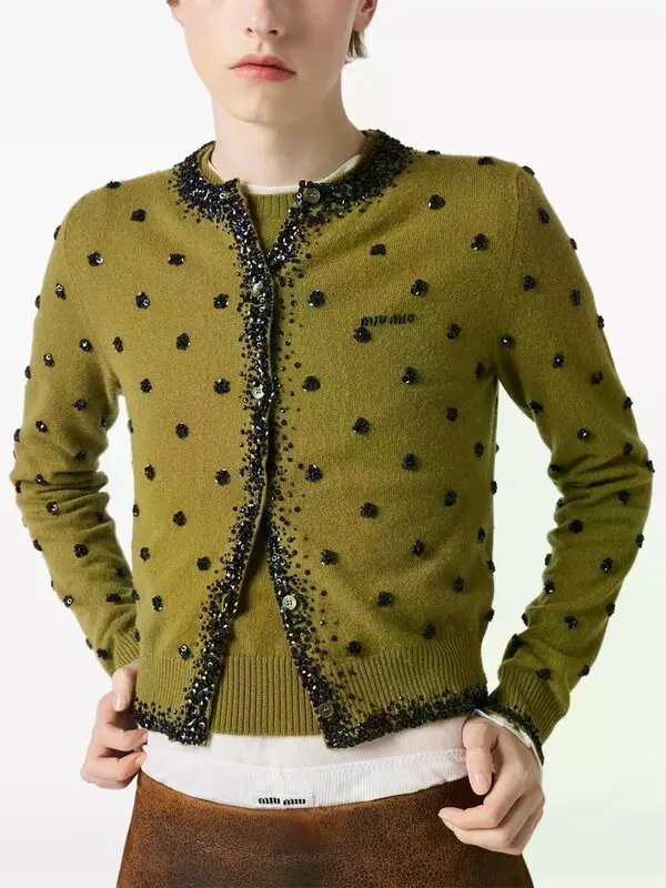 Miu Miu Embroidered Cashmere Cardigan - Green