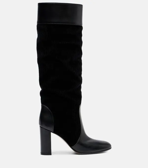 GIANVITO ROSSI Sheffield Leather And Corduroy Knee-high Boots