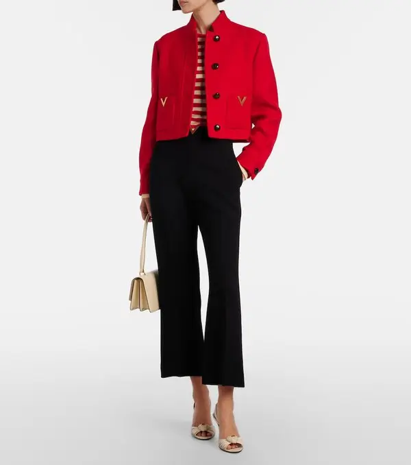 Valentino Garavani Vgold Virgin Wool Crepe Straight Trousers