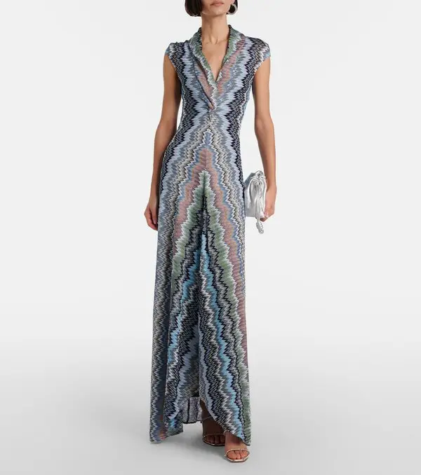 Missoni Gathered Asymmetric Lamé Maxi Dress