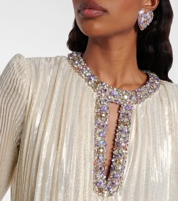 SELF-PORTRAIT Embellished Feather-trimmed Silk-blend Maxi Dress