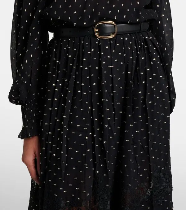 SELF-PORTRAIT Lace-trimmed Polka-dot Chiffon Maxi Skirt