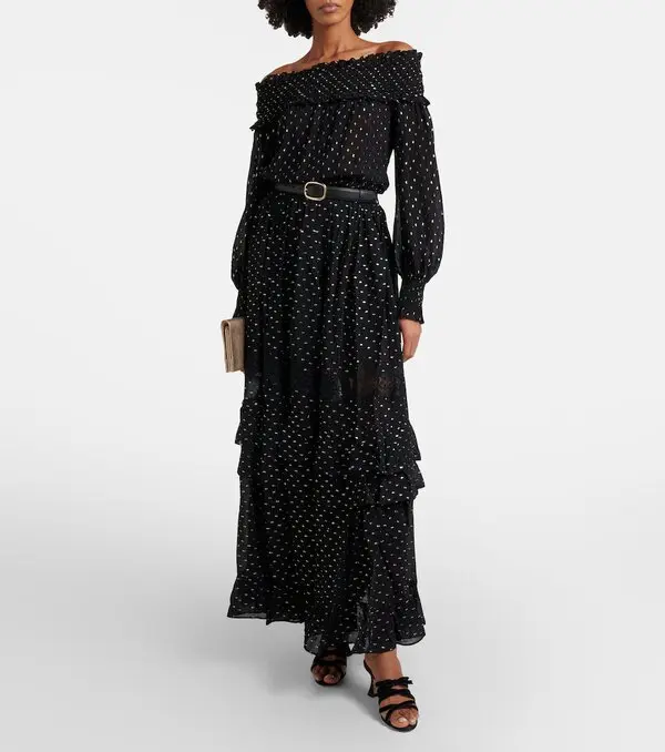 SELF-PORTRAIT Lace-trimmed Polka-dot Chiffon Maxi Skirt