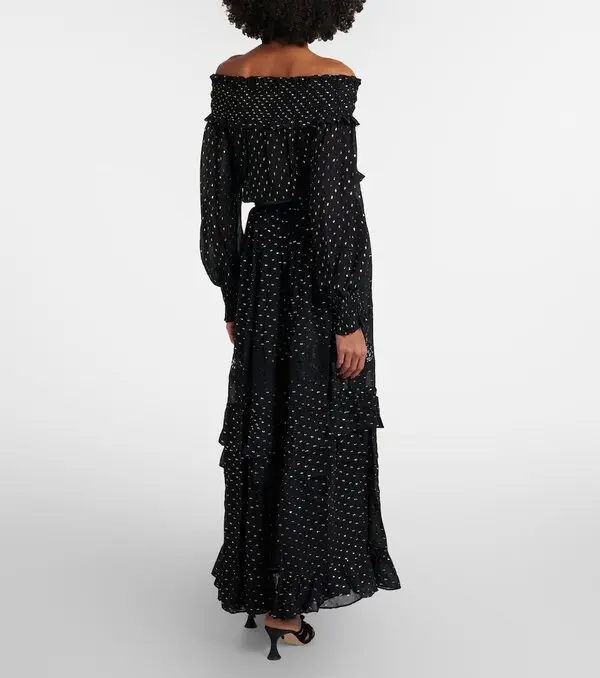 SELF-PORTRAIT Lace-trimmed Polka-dot Chiffon Maxi Skirt