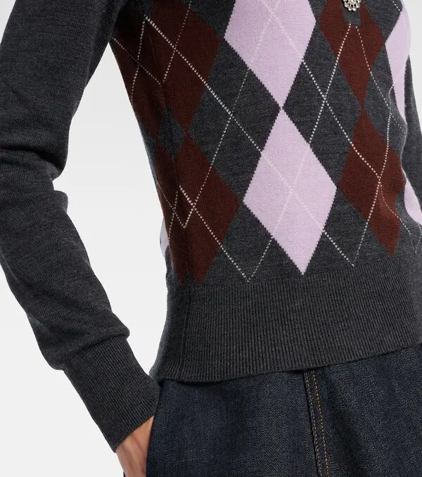 SELF-PORTRAIT Argyle Wool Polo Sweater
