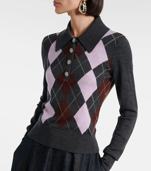 SELF-PORTRAIT Argyle Wool Polo Sweater