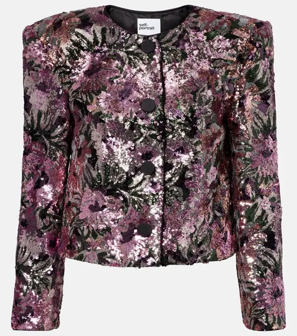 SELF-PORTRAIT Sequined Cropped Jacket - Multicoloured