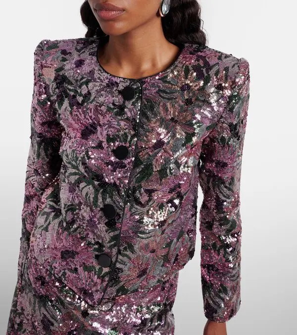 SELF-PORTRAIT Sequined Cropped Jacket - Multicoloured