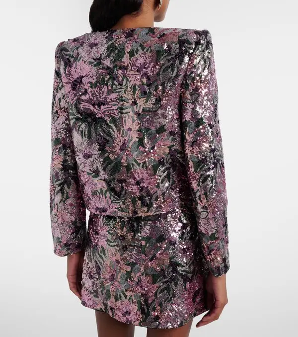 SELF-PORTRAIT Sequined Cropped Jacket - Multicoloured