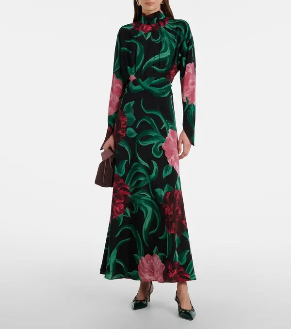 La DoubleJ Gilda Floral Silk Midi Dress