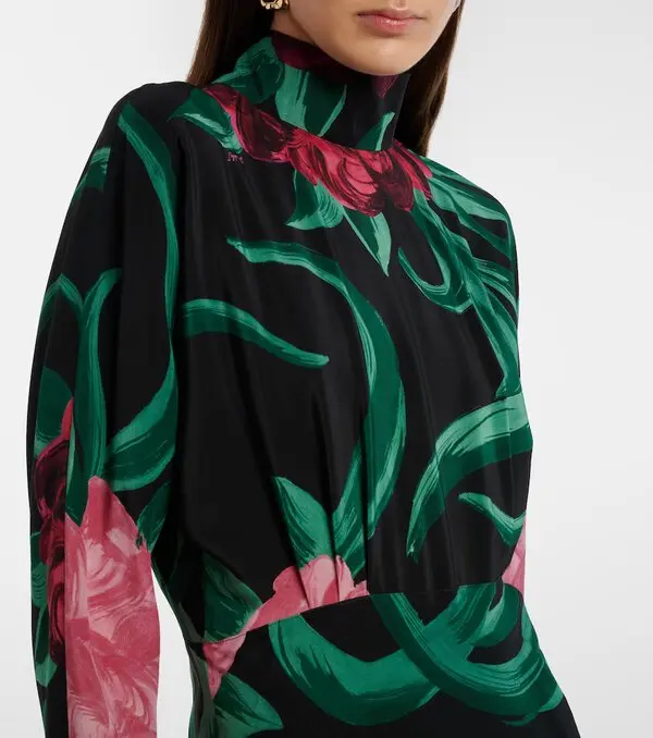 La DoubleJ Gilda Floral Silk Midi Dress
