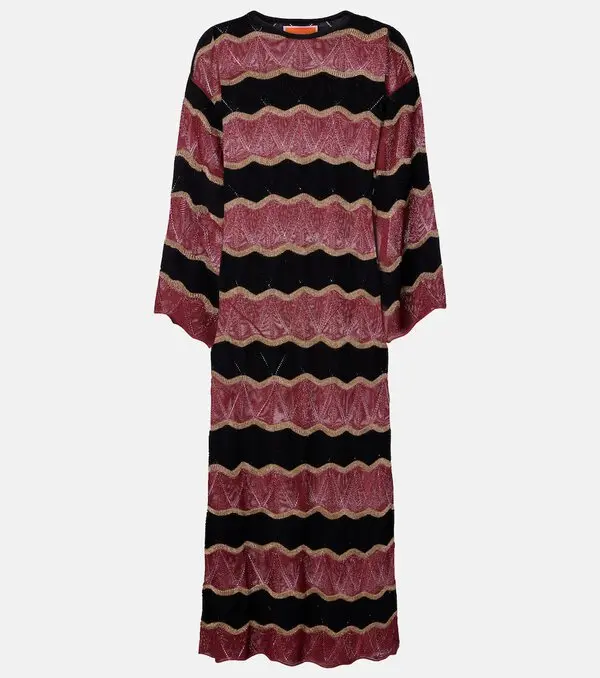 La DoubleJ Hang Ten Kaftan In Burgundy/black/gold - Multicoloured