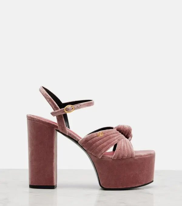 Valentino Garavani Velvet Platform Sandals - Pink