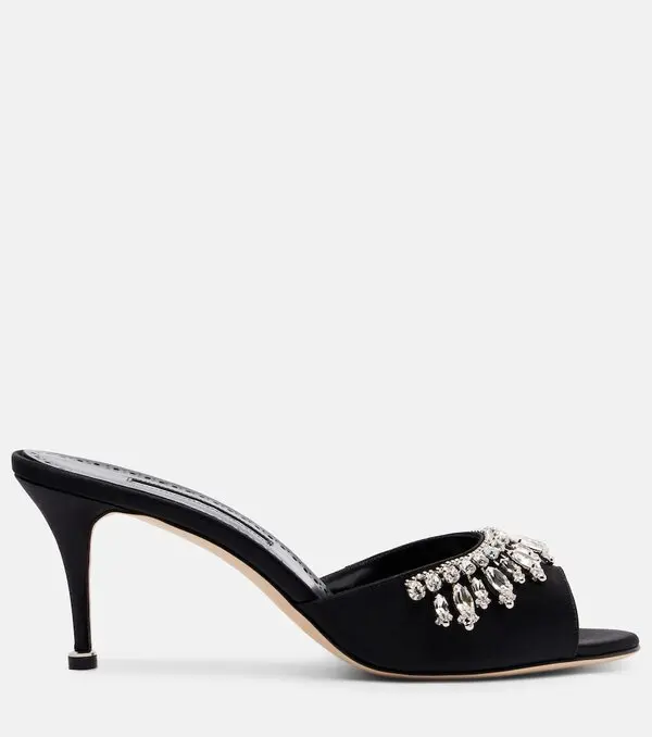 Manolo Blahnik Embellished Satin Mules