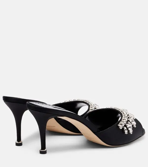 Manolo Blahnik Embellished Satin Mules