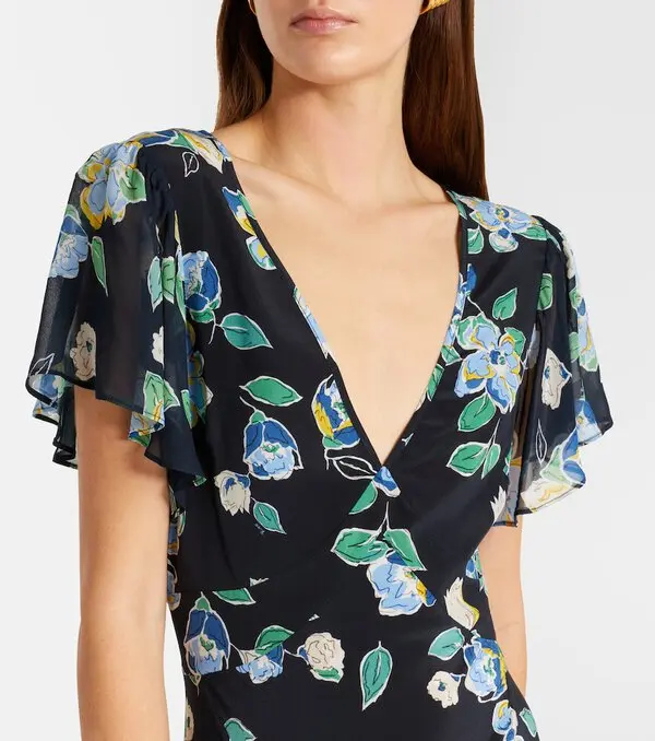 Rixo Kimmie Floral Silk Midi Dress