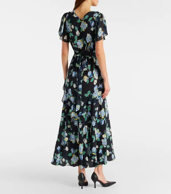 Rixo Kimmie Floral Silk Midi Dress