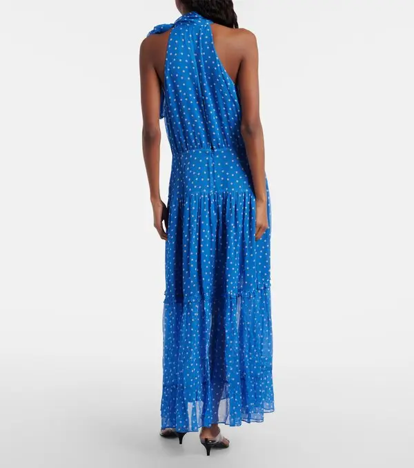 Rixo Layla Tie-neck Polka-dot Midi Dress - Blue