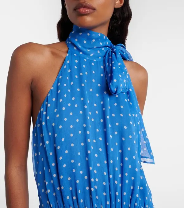 Rixo Layla Tie-neck Polka-dot Midi Dress - Blue