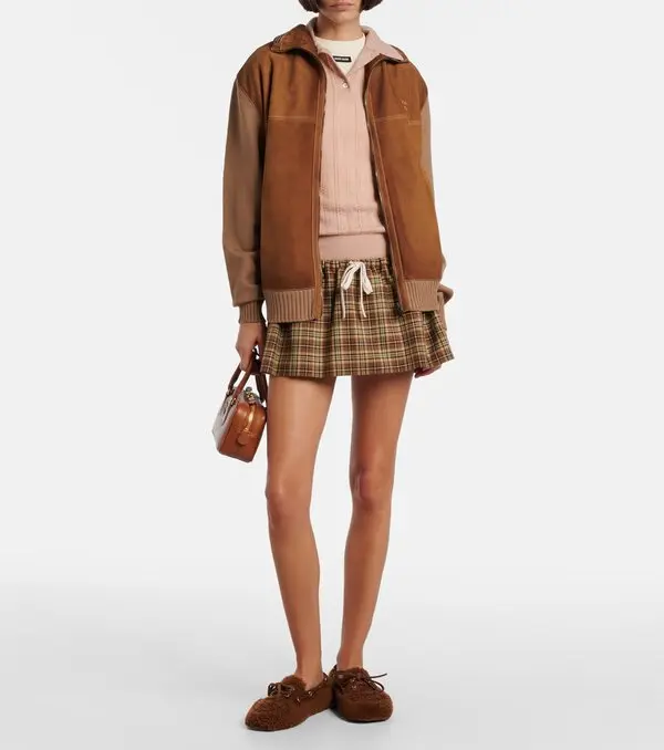 Miu Miu Suede-trimmed Shearling Boat Shoes - Brown