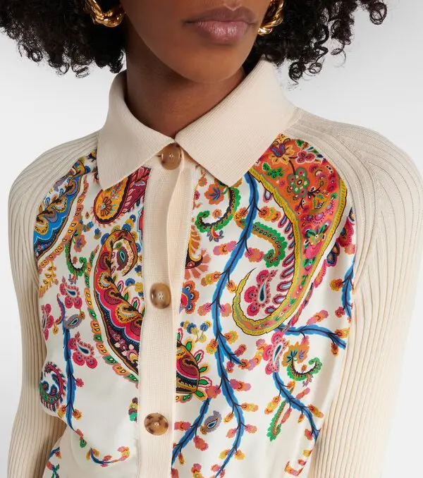 Etro Paisley Belted Cotton And Silk Cardigan