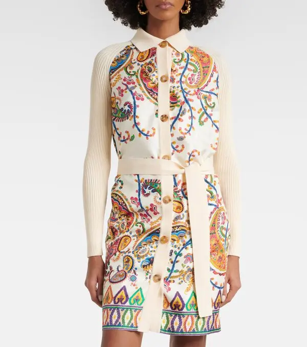 Etro Paisley Belted Cotton And Silk Cardigan