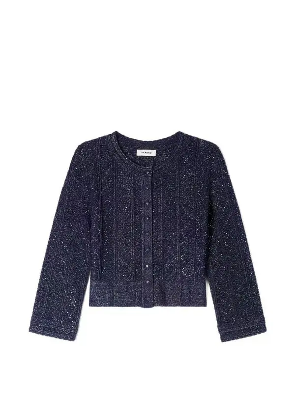 Sandro Rhinestone-embellished Knit Cropped Cardigan