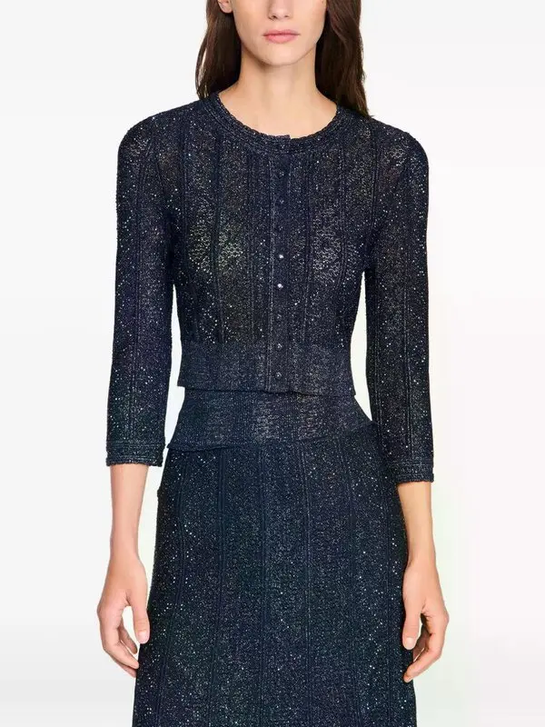 Sandro Rhinestone-embellished Knit Cropped Cardigan