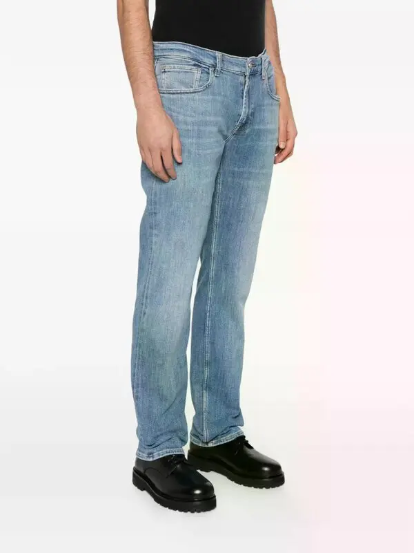 7 For All Mankind Topstitch Straight Leg Jeans - Blue