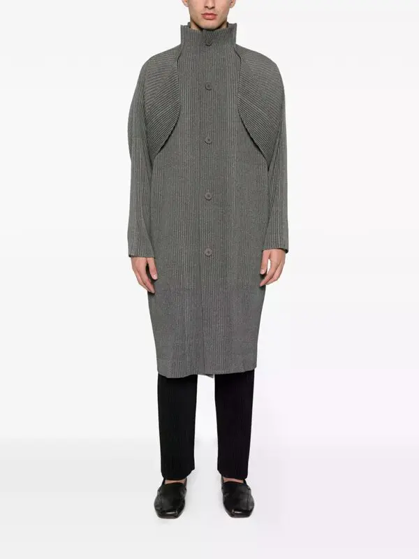 Issey Miyake Pleated Funnel Neck Coat - Grey
