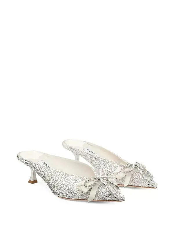 JIMMY CHOO Auria Crystal Embellished Bow Mules - Silver