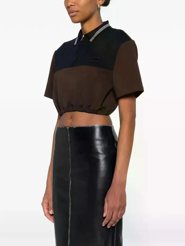 Miu Miu Cropped Polo Top With Striped Collar
