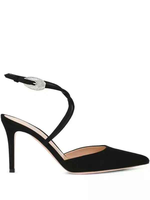 GIANVITO ROSSI Suede Slingback Pumps With Crystal Embellishment