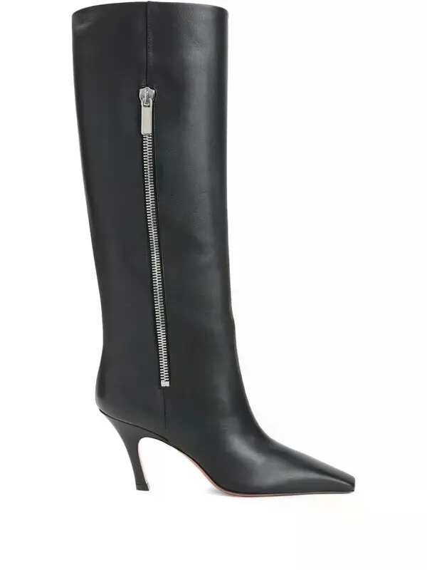 Amina Muaddi 80mm Mona Leather Zip Boots