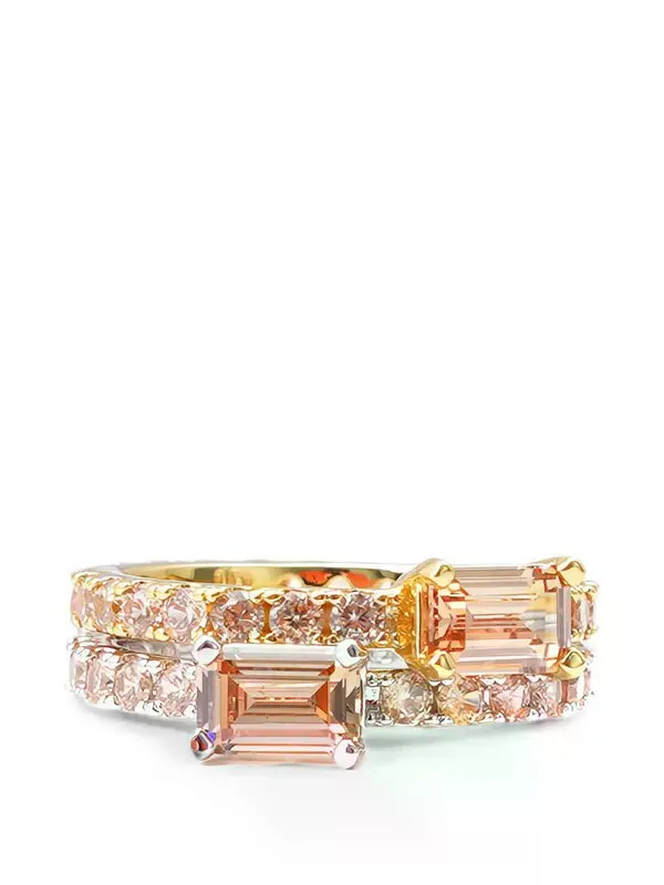 IZABEL DISPLAY Slim Band Ring With Beige Stone Embellishment - Silver