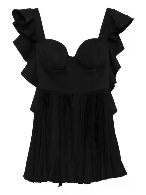 PARLOR Ruffled Pleated Mini Dress - Black