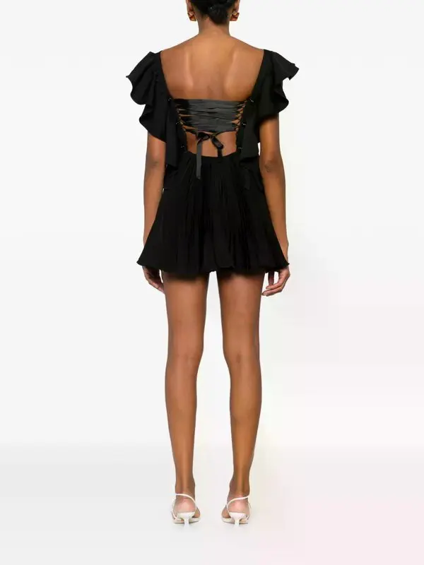 PARLOR Ruffled Pleated Mini Dress - Black