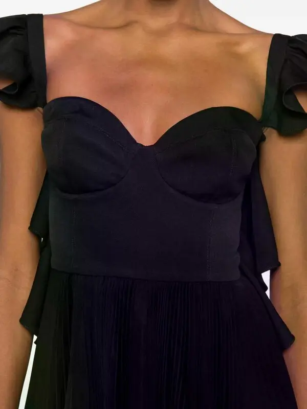 PARLOR Ruffled Pleated Mini Dress - Black