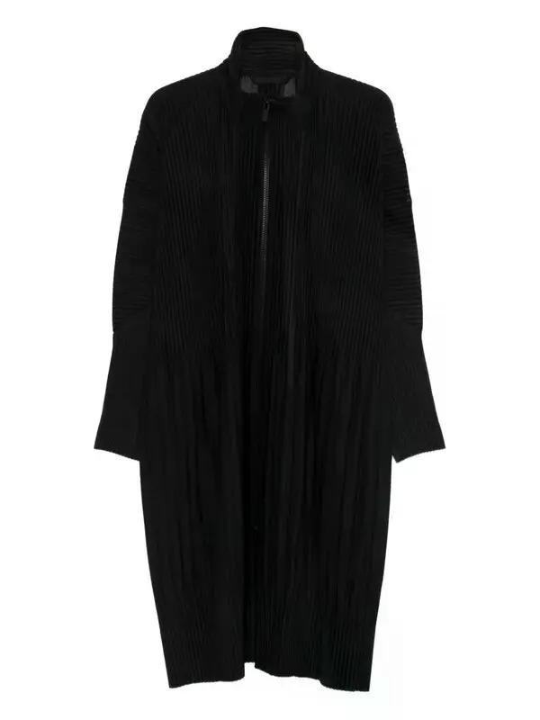 Issey Miyake Pleated Zip-up Coat - Black