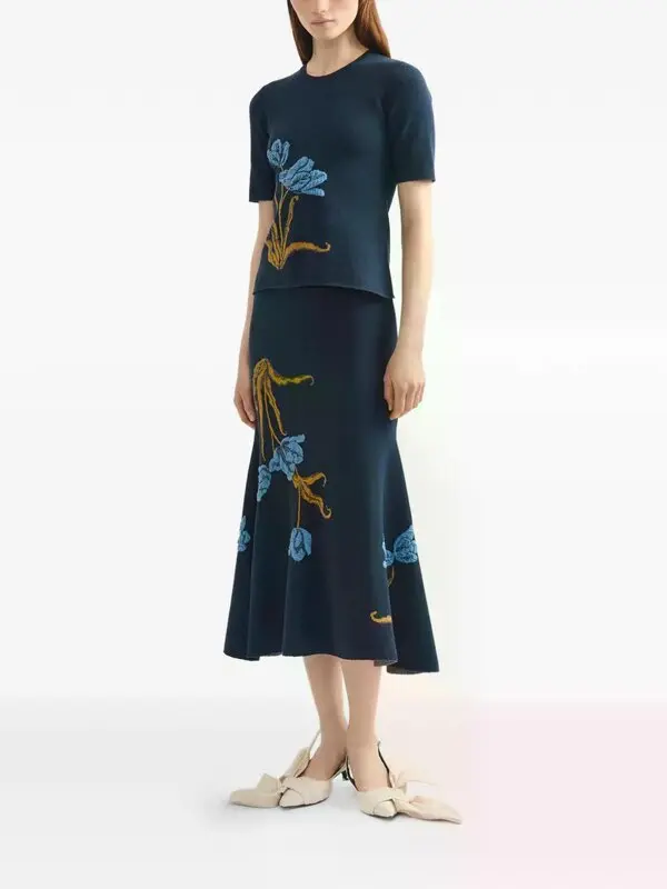 Erdem Floral Jacquard Knitted Midi Skirt - Blue