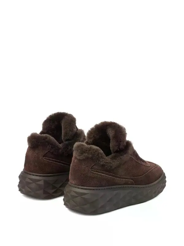 JIMMY CHOO Diamond Maxi Retro F Suede Sneakers With Shearling Trim