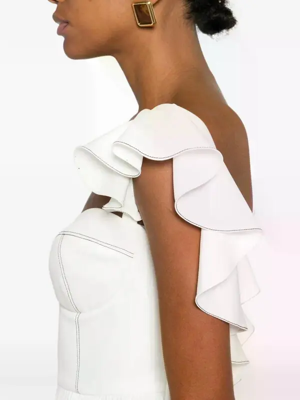 PARLOR Ruffled Pleated Mini Dress - White