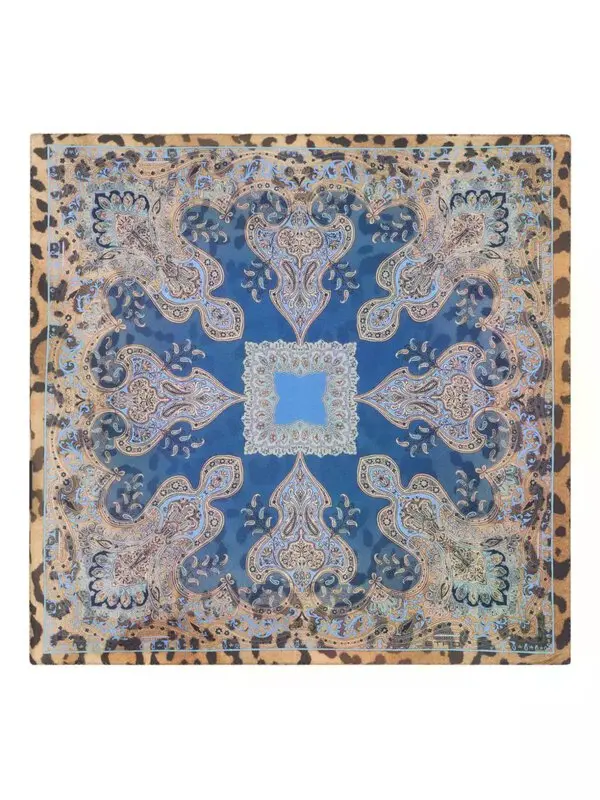 Etro Animal-print Paisley Silk Pocket Square - Blue