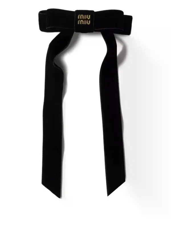 Miu Miu Velvet Hair Clip With Bow Detail - Black
