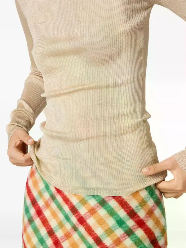 Miu Miu Silk Ribbed Crew-neck Sweater