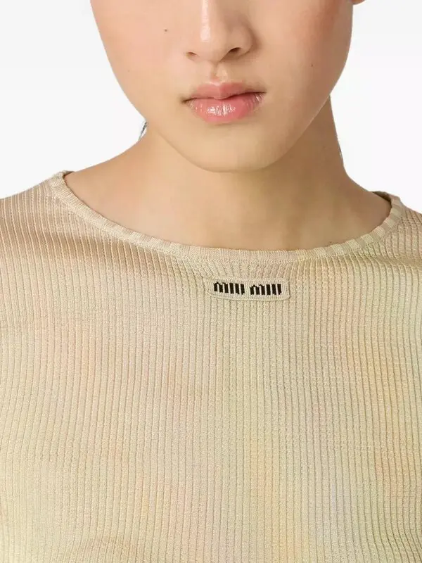 Miu Miu Silk Ribbed Crew-neck Sweater